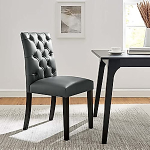 Modway Duchess Modern Tufted Button Faux Leather Upholstered Parsons Two Dining Chairs in Gray