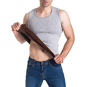 Locachy Men's Cotton Winter Warm Thermal Underwear Sleeveless Vest Fleece Lined Base Layer Tank Top Light Grey L