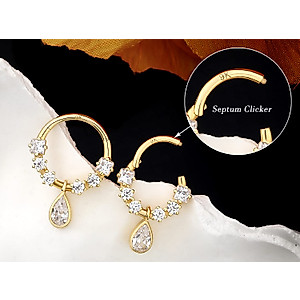 Melighting 9K Gold Septum Rings 16G Teardrop Solid Gold Septum Jewelry Helix Piercing Jewelry for Women Clear CZ Gold Tragus Piercing Jewelry