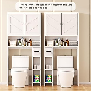 Shintenchi Over The Toilet Storage Cabinet, Bathroom Storage Cabient with Barn Doors, Bathroom Storage Shelf Organizer with Toilet Paper Holder, Adjustable Shelf and Anti-Tip Device, White