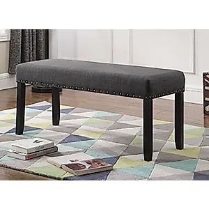 Roundhill Furniture Biony Fabric Dining Bench with Nailhead Trim, Grey