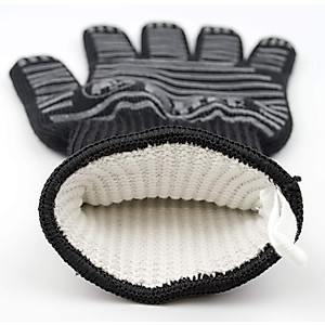 BBQ Butler Heat Resistant Grill Gloves - Grilling/Oven/Smoking/BBQ/Campfire Gloves - Cooking Gloves - High Heat Resistance - Silicone Grip Strips - Black - Two Gloves