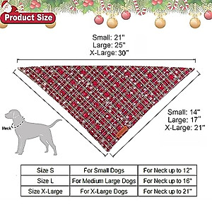 ADOGGYGO 2 Pack Dog Bandanas Christmas, Stylish Plaid Snowflake Dog Scarf, Premium Durable Fabric, Multiple Sizes Offered, Christmas Bandanas for Large X-Large Dogs Pets (X-Large, Red)
