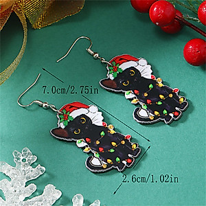 Christmas Earrings for Women Cute Gingerbread Man Elf Fawn Charm Earrings Acrylic Fashion Christmas Tree Cat Dinosaur Funny Earrings Xmas Party Favors Decor Accessories (Christmas Black Cat)