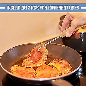 Pigtail Food Flipper 2Pcs, HaSteeL 17Inch Meat Turner Hook, Stainless Steel Pig Tail Flipper Hook With Wooden Handle, Grill Accessories for BBQ Grilling Griddle Kitchen Cooking - Left & Right Handed