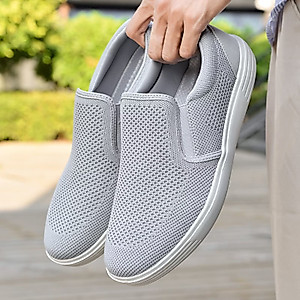 konhill Men's Slip on Sneaker - Knit Walking Loafers Memory Foam Driving Work Skate Shoes Arch Support Slip Resistant Shoes 7.5 US Gray 40