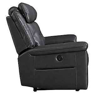 Signature Design by Ashley McAdoo Contemporary Faux Leather Tufted Reclining Power Sofa, Black