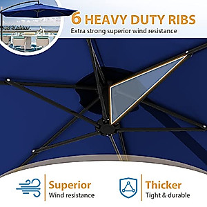 Greesum Offset Umbrella 10FT Cantilever Patio Hanging Umbrella Outdoor Market Umbrella with Crank and Cross Base (Dark Blue)