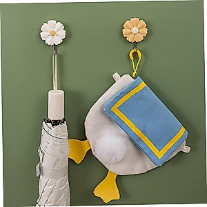 Parliky 4Pcs Decorative Daisy Adhesive Wall Hooks Strongly Adhesive Punch Hangers for Clothes Hats Towels Cute Wall Mounts for Home Decor