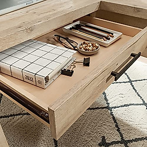 Sauder Pacific View L-Desk, L: 58.47" x W: 58.43" x H: 29.92", Prime Oak Finish