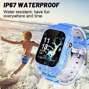 Kids Waterproof Smart Watch Girls Boys with 26 Puzzle Game 1.44" HD Touchscreen Pedometer Video Music Player Alarm Clock Flashlight Parental Control Child Learning Toys for Age 3-12