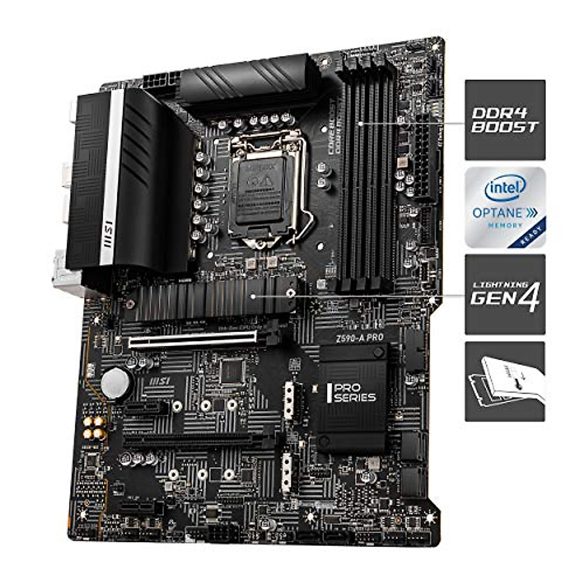 MSI Z590-A PRO ProSeries Motherboard (ATX, 11th/10th Gen Intel Core, LGA 1200 Socket, DDR4, PCIe 4, M.2 Slots, USB 3.2 Gen 2, 2.5G LAN, DP/HDMI)