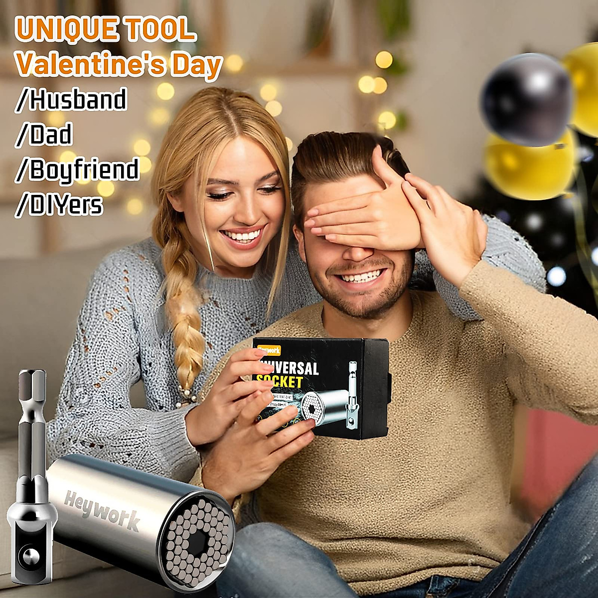 Heywork Universal Socket Tools Gifts for Men Dad, Birthday Gifts Super Socket with Power Drill Socket Adapter, Cool Gadgets for Men/Dad/Women/Husband 1/4"-3/4"（7-19mm）-Gift Box