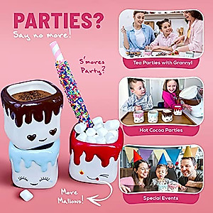 Gem Wares Hot Chocolate Shaped Marshmallow Mugs Set of 4 Kids Hot Cocoa Mugs with Unique Emojis and an Interactive Card Game, Fun Marshmallow Cups for Hot and Cold Drinks