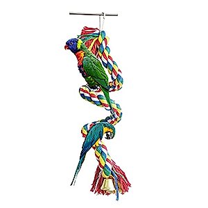Bird Rope Perch Colorful Rotate Cotton Rope Bird Perch Stand, Rope Bungee Bird Toy for Parakeets Cockatiels, Conures, Parrots, Love Birds