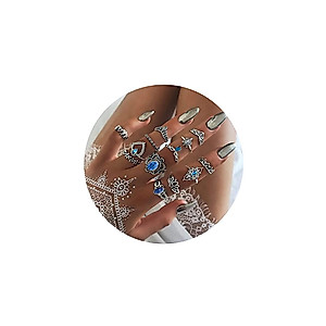 Aceorna Boho Crystal Joint Knuckle Rings Silver Flower Turtle Midi Stackable Finger Rings Set Jewelry for Women 13PCS