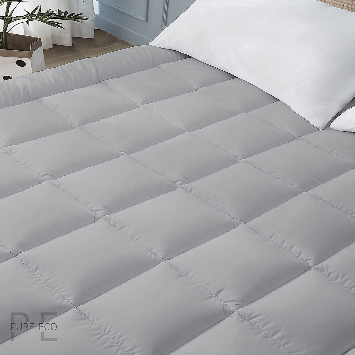 Pure Eco Mattress Topper Full XL Size,Deep Pockets (8-22" Depth) Fits, 500TC Cotton Pad Cover, 1000 GSM Mattress Pads, Extra Thick Cooling Full XL Size Bed Mattress Topper 54"x80" Inches Silver