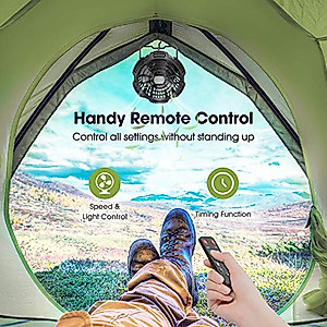 Camping Fan with LED Lantern, 7800mAh Rechargeable Portable Tent Fan with Remote Control, Power Bank, 180°Head Rotation, Perfect Quiet Battery Operated USB Fan for Picnic, Barbecue, Fishing (Black)