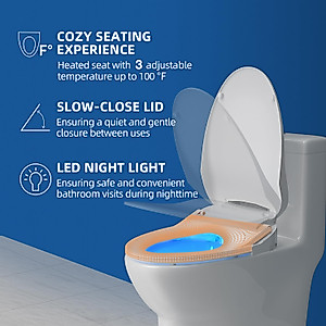 Bidet Toilet Seat - Round Smart Toilet Seat with Wireless Remote and Side Knob, Instant Warm Water & Air Dryer, Adjustable Heated Seat, Multiple Nozzle Modes