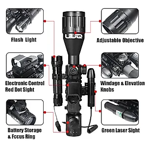 UUQ 4-16X50 AO Rifle Scope Red/Green Illuminated Range Finder Reticle W/Green Laser - Holographic Reflex Red Dot Sight - 5 Brightness Modes Flashlight (4-16X50 AO)