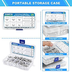 Machine Screws, 100 PCS Phillips Pan Head Electricians Screw Kit #6-32#8-32 Thread 304 Stainless Steel Screws for Electrical Wall Plate Switch, Receptacles Mounting Screws with Storage Case