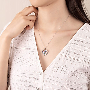 GLAMCARAT Engraved personalized 925 silver pendant necklace with 3 birthstone family jewelry mothers gift 3 child names heart shaped pendant