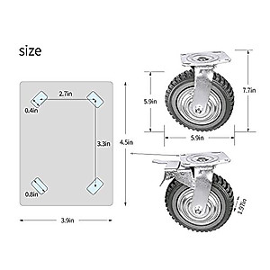 8" Heavy Duty Plate Casters 2200lbs Load Capacity Lockable Bearing Caster Wheels with Brakes Industrial Swivel Top Plate Casters Wheels Set of 4 for Cart, Trolleys, Furniture and Workbench