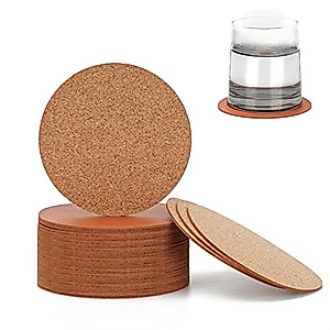 Fuceury 20 Pcs Drink Coasters, 4 Inches Brown Coasters for Drink with Leather and Cork Backing, Suitable for Kinds of Cups, Tables and Laser Engraving
