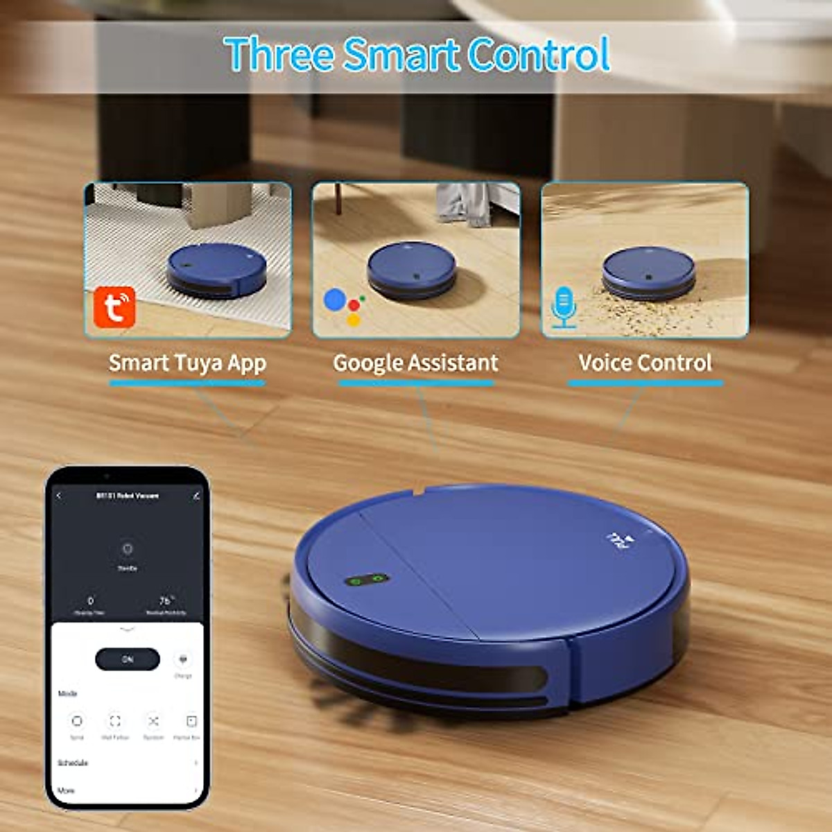 ZCWA Robot Vacuum, Robot Vacuum and Mop Combo with Schedule, Self-Charging Robot Vacuum Cleaner Compatible with WiFi/APP/Alexa, Perfect for Pet Hair, Hard-Floor and Carpet