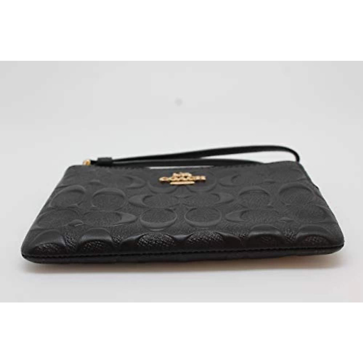 Coach Signature Embossed Leather Corner Zip Wristlet Clutch Black F30049