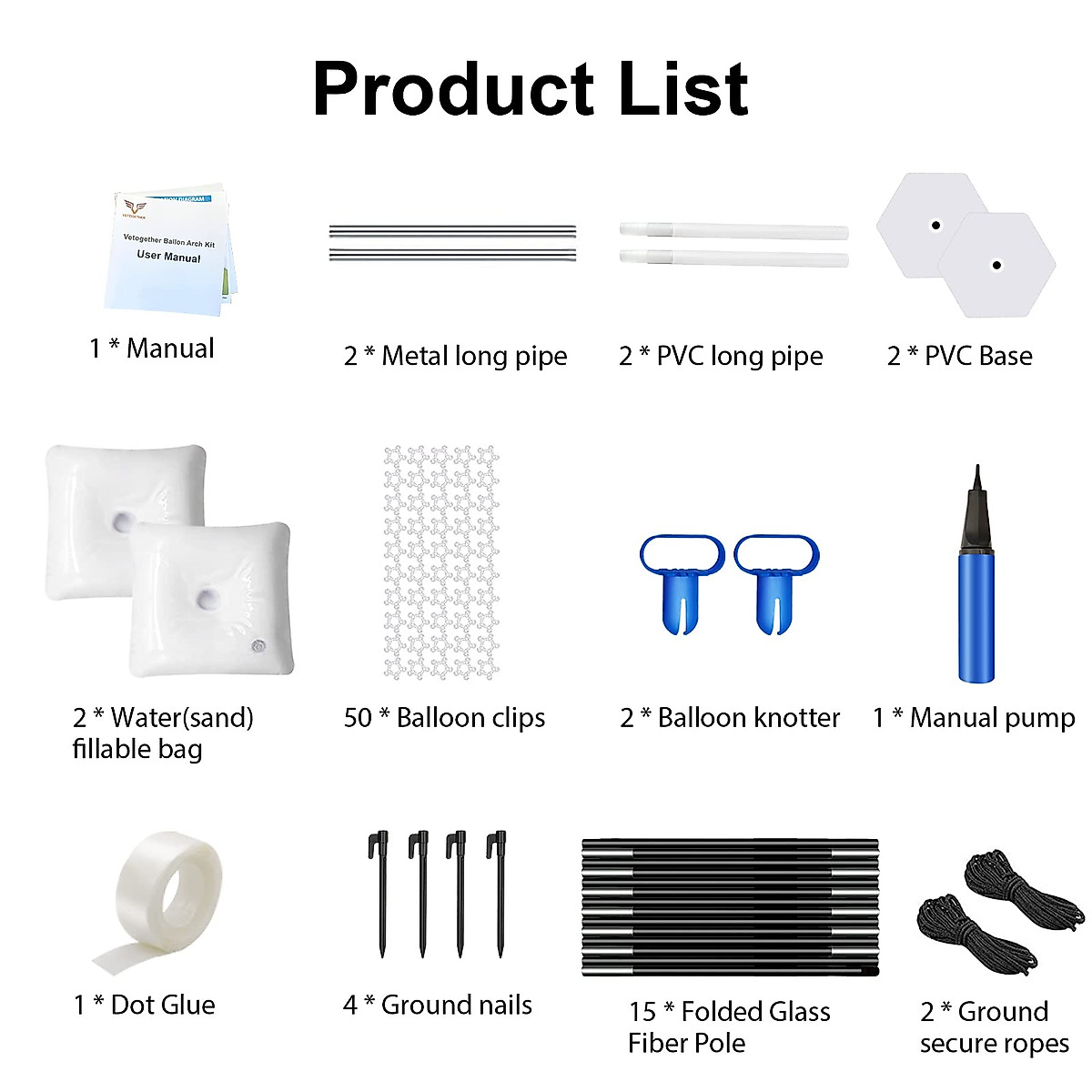 Balloon Arch Stand Kit with Base,VETOGETHER Adjustable Ballon Arch Holder Kit with 55Pcs Balloon Clips, Balloon Pump,9FT Tall & 10Ft Wide Baloon arch for Wedding Birthday Party Supplies Decorations