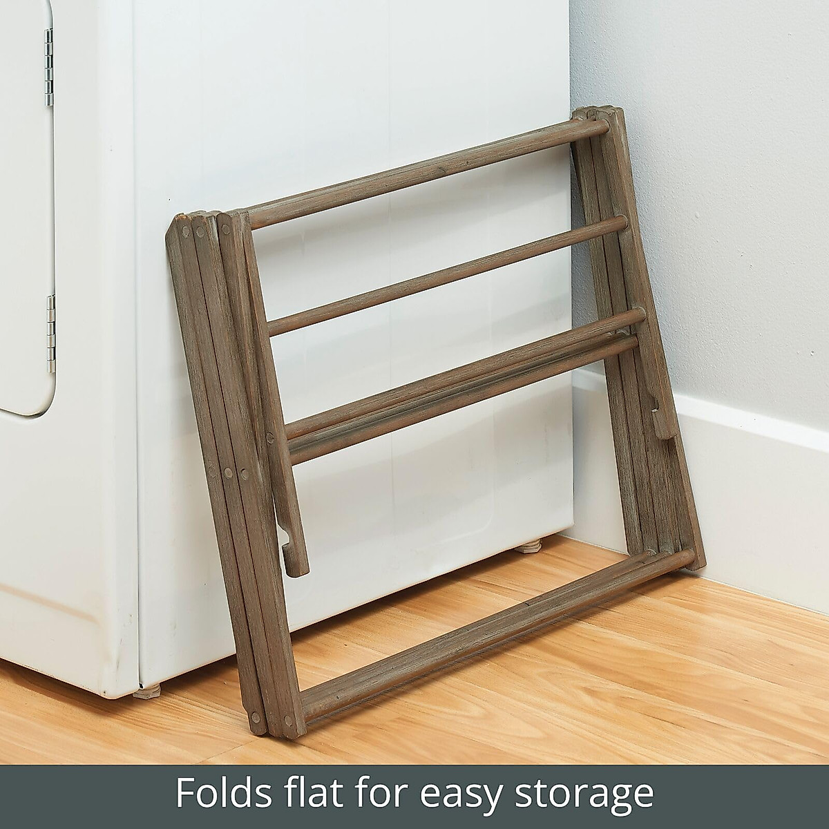 mDesign Bamboo Clothes Drying Rack - Collapsible, Foldable Wooden Laundry Drying Rack - Compact and Portable Indoor or Outdoor Air Dry Rack for Clothes and Delicates - Echo Collection - Gray