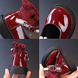 Lykmera Leather Elastic Shoes for Baby Girl Woolen Dance Shoes Girls Princess Boots Toddler Girl Dancing Shoes Sandals (Wine, 2-2.5Years Toddler)