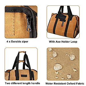 TINY SPARK Large Firewood Tote Log Carrier 2-Way to Carry Waxed Canvas Firewood Carrying Bag Indoor Fire Pit Fireplace Wood Log Case for Outdoor Camping (Khaki)
