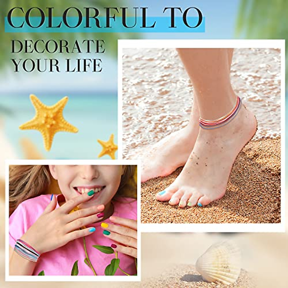 50 Pcs Summer Friendship Bracelets Beach String Bracelets Adjustable Waterproof Handmade Friendship Bracelet Surfer Woven Braided Bracelet Bohemian Wrist Cord for Women Men (Cute Style)