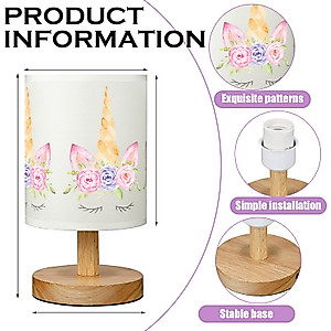 VIHOSE Kids Bedside Table Lamp for Bedroom Kids Nightstand Lamp with Linen Fabric Cartoon Lampshade Modern Boho Desk Woodland Lamp for Teenager Nursery Bedroom(Unicorn)