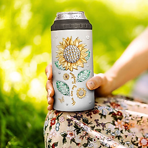 ZOXIX Sunflower Tumbler Can Cooler 16oz 4-in-1 Can Holder Travel Mug Jewelry Style Stainless Steel Insulated Cup Flower Print Sunflowers Personalized Name Gifts For Women Custom