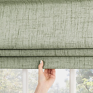 Sun Zero Seraphina Textured Total Blackout Cordless Roman Shade, 27" x 64", Sage Green
