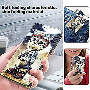 ALILANG Phone Case for Oppo A17 Case, Magnetic Stand Flip PU Leather Cover with Card Holder Protective Shockproof for Oppo A17 Wallet Case-Naughty Cat