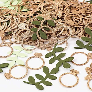 Fonder Mols Greenery Wedding Table Confetti,Boho Love Theme Party Confetti,Sage Leaf Rose Gold Rings Engagement Party Table Scatter,Bachelorette Bridal Shower Party Decorations Supplies 200 Pieces