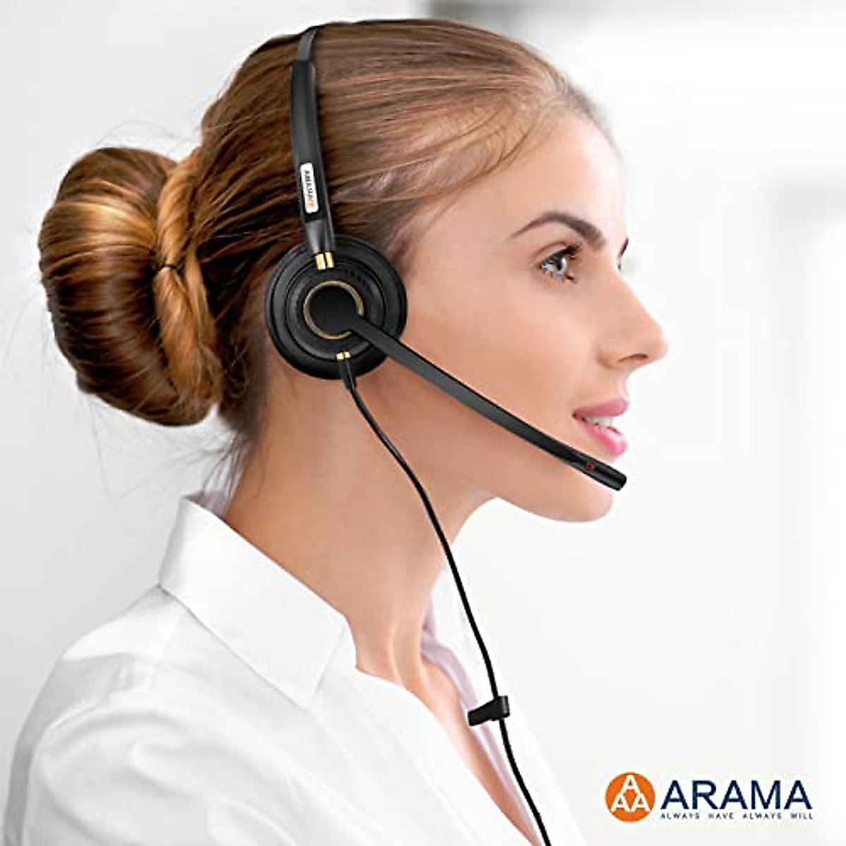 Arama Phone Headset RJ9 with Noise Canceling Mic Telephone Headset Compatible with Polycom Mitel ShoreTel Plantronics Fanvil Alcatel-Lucent HUWEI NEC Siemens Aastra Landline Deskphones