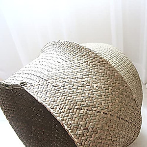 ifundom Flower Pot Woven Seagrass Belly Basket, Open Storage Basket, Laundry Basket, Picnic and Straw Beach Bag, Flowerpot Decoration Plants Pots