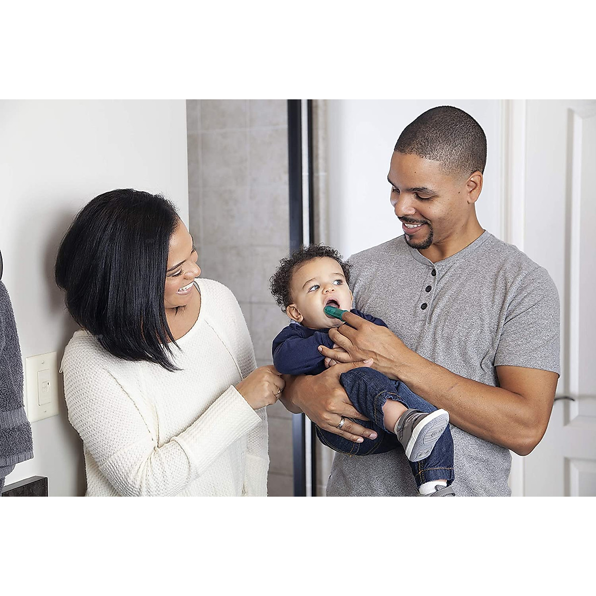 Brilliant Baby Finger Toothbrush - Silicone Gum Massager and Teether Brush for Infant and Toddler, 3 Months Old and Up, Gum and Tooth Cleaner, for Teething Relief- Oral Care, Blue/Clear, 2 (Pack of 2)