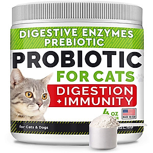 3 pack Probiotics Powder for Cats and Dogs - All Natural Supplement - Digestive Enzymes + Prebiotics - Relieves Diarrhea, Upset Stomach, Gas, Constipation, Litter Box Smell, Skin Allergy -US Made- 4oz