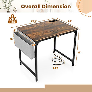 Giantex 32 Inch Computer Desk with Charging Station, Home Office Writing Desk with Storage Bag & Headphone Hook, Compact Gaming Table PC Workstation, Modern Simple Laptop Desk for Bedroom, Study