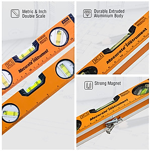 Mecurate Instrument Level Tool, 9 inch, 230mm, Metric&Inch Double Scale Magnetic Torpedo Level and Ruler