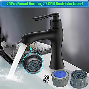 MOILINJAEY Faucet Aerator, 2.2GPM Flow Limiter Insert, 20 PCS, ABS Plastic, M22-M24, 0.83" Diameter