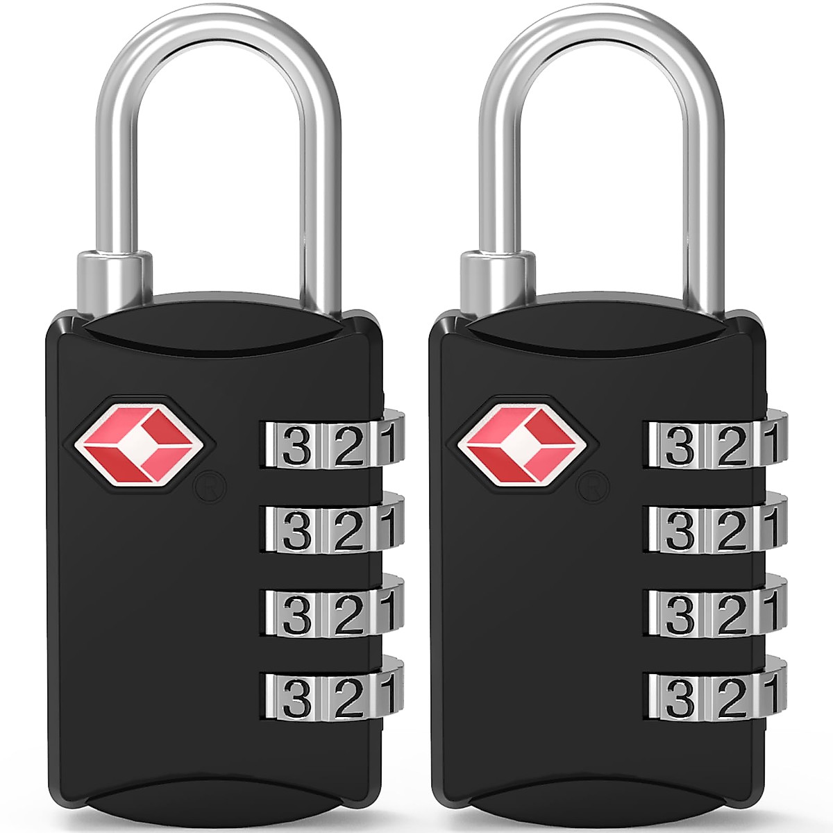 Diyife TSA Luggage Locks, [New Version] 2 Pack 4 Digit Outdoor Waterproof Padlock, Combination Lock for Backpack, Locker, Gate, Toolbox, High-Strength Zinc Alloy Steel - Black