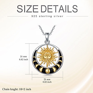 PROESS Sun and Moon Necklace Sterling Silver Moon Phase Crescent Pendant Moon and Sun Jewelry for Women Couples Friends