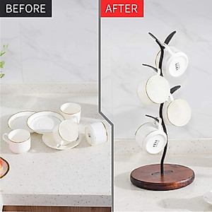 YIWANFW Mug Holder,Coffee Mug Holder Countertop Mug Tree Holder Attractive Design 16-inch Wooden Base Mug Holder Stands for Counter